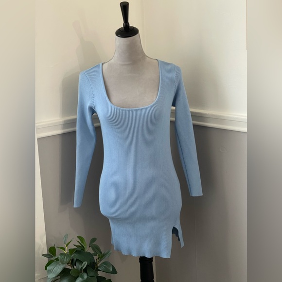 Unbranded | Dresses | 5 For 5 Baby Blue Ribbed Sweater Dress | Poshmark